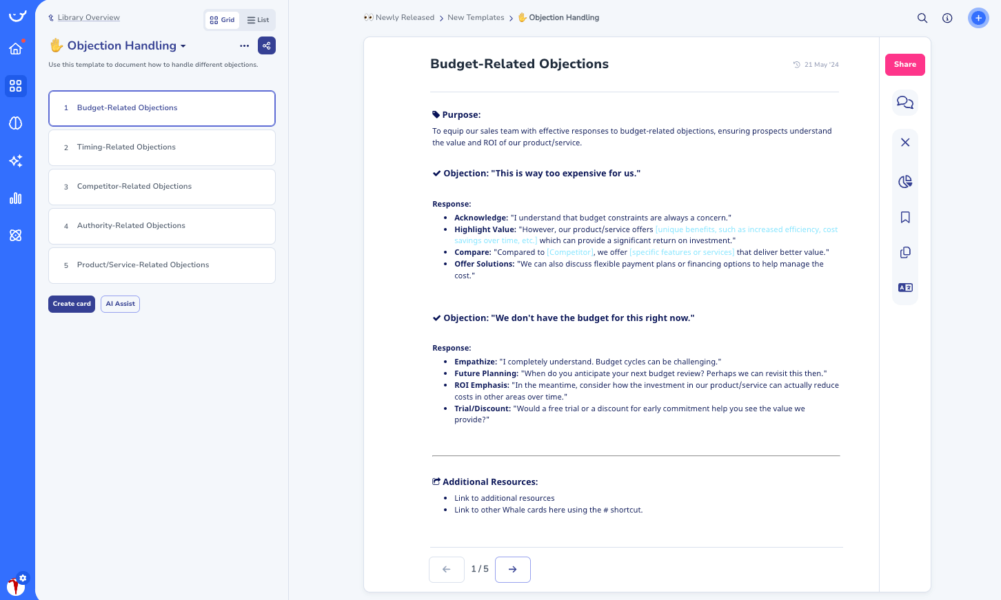 The Ultimate Object Handling Template for Sales - Whale